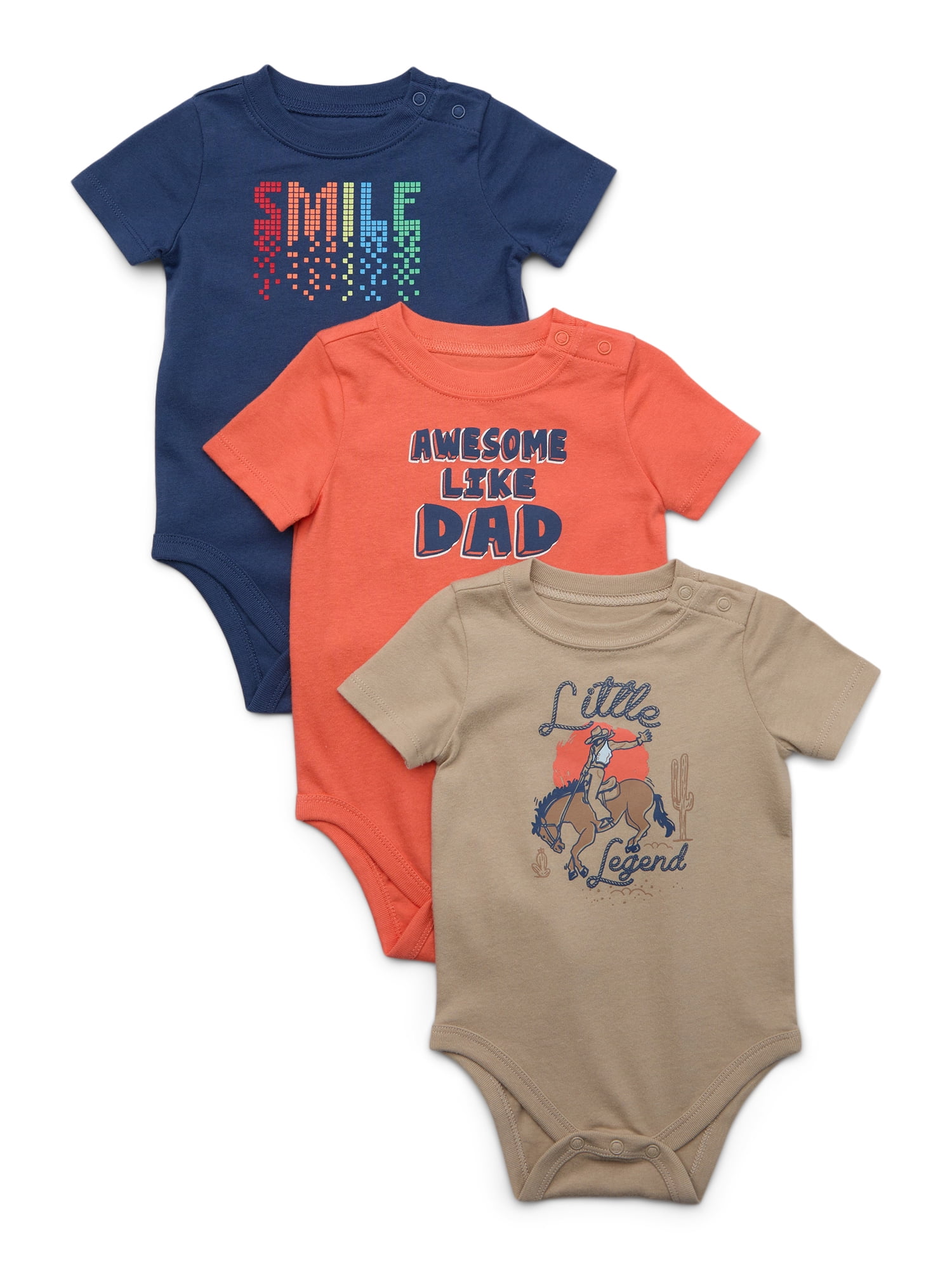 Garanimals Baby Boy Short Sleeve Assorted Bodysuits Multipack, 3-Pack, Sizes 0-24 Months ...