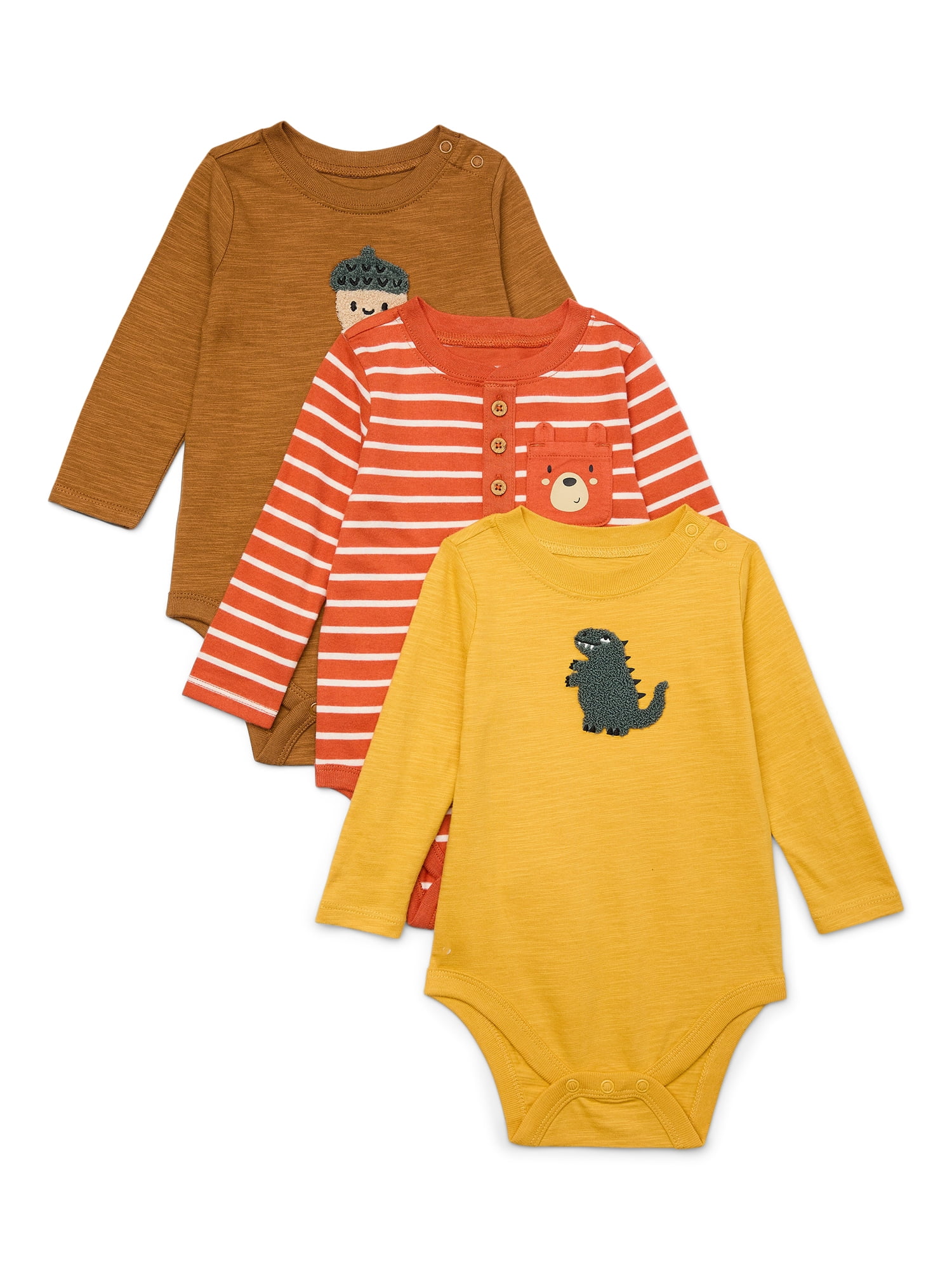 Garanimals Baby Boy Long Sleeve Fashion Bodysuits Multipack, 3-Pack ...