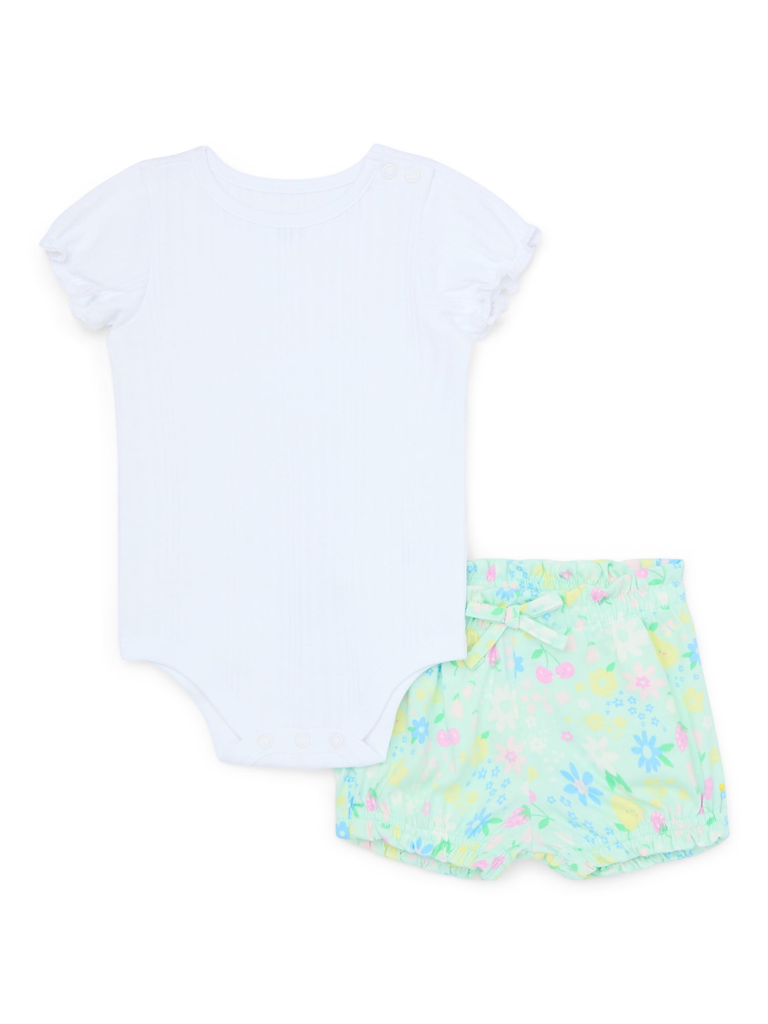 Garanimals Baby Girls Pointelle Bodysuit & Ruffle Bubble Shorts Set, 2 ...