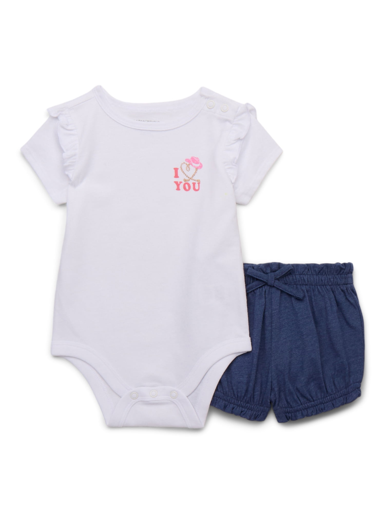 Garanimals Baby Girl Bodysuit & Ruffle Bubble Short, 2-piece Outfit Set ...
