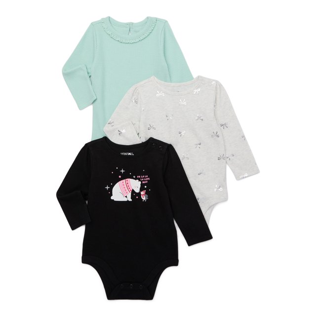 Garanimals Baby Girl Holiday Bodysuits Multipack, 3-Pack, Sizes 0-24 ...
