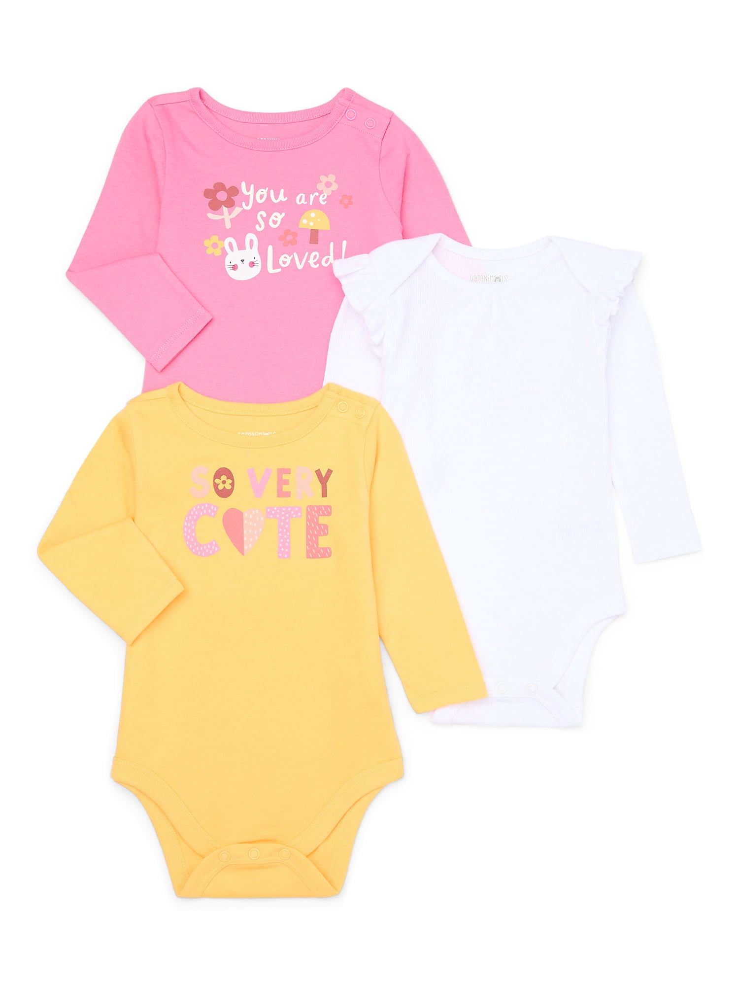 Garanimals Baby Girl Long Sleeve Bodysuits Multipack, 3-Pack, Sizes 0 ...