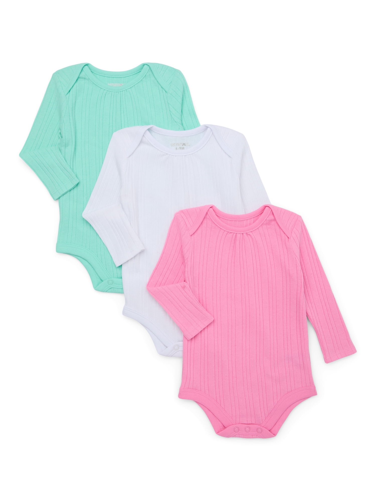 Garanimals Baby Girls Hacci Rib Bodysuits with Long-Sleeves, 3-Pack ...