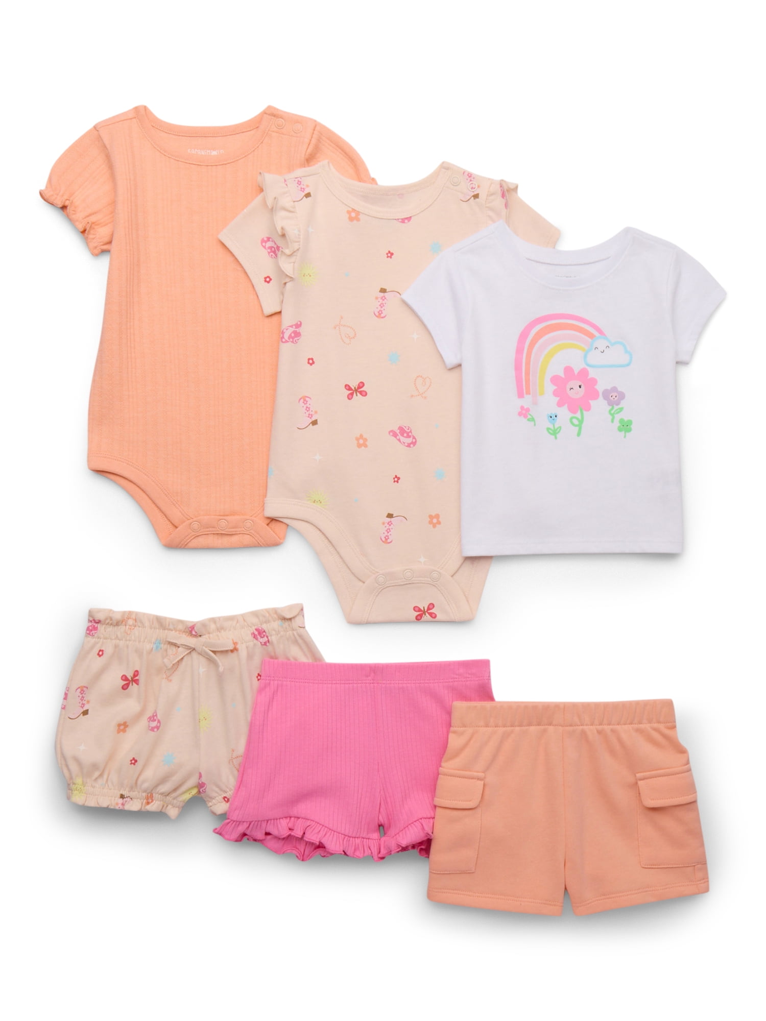 Garanimals Baby Girls Bodysuits, Tee and Shorts Outfits Set, 6-Piece ...