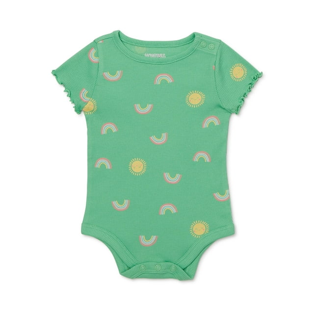 Garanimals Baby Girl Short Sleeve Print Rib Bodysuit, Sizes 0-24 Months ...