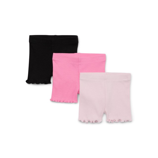 Garanimals Baby Girls Solid Ribbed Ruffle Shorts, 3-Pack, Sizes 0-24M ...