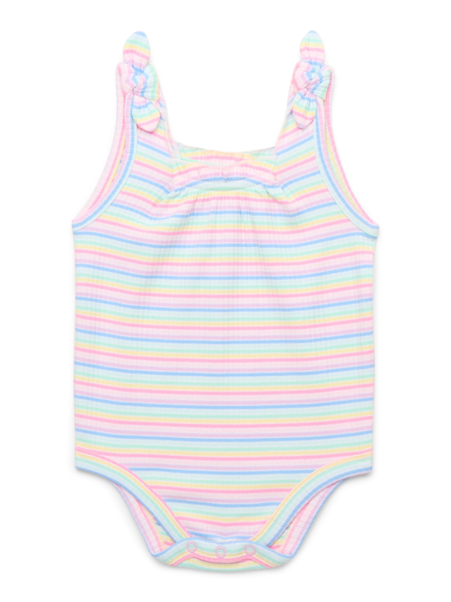 Garanimals Baby Girl Striped Rib Bow Strap Bodysuit, Sizes 0-24 Months ...