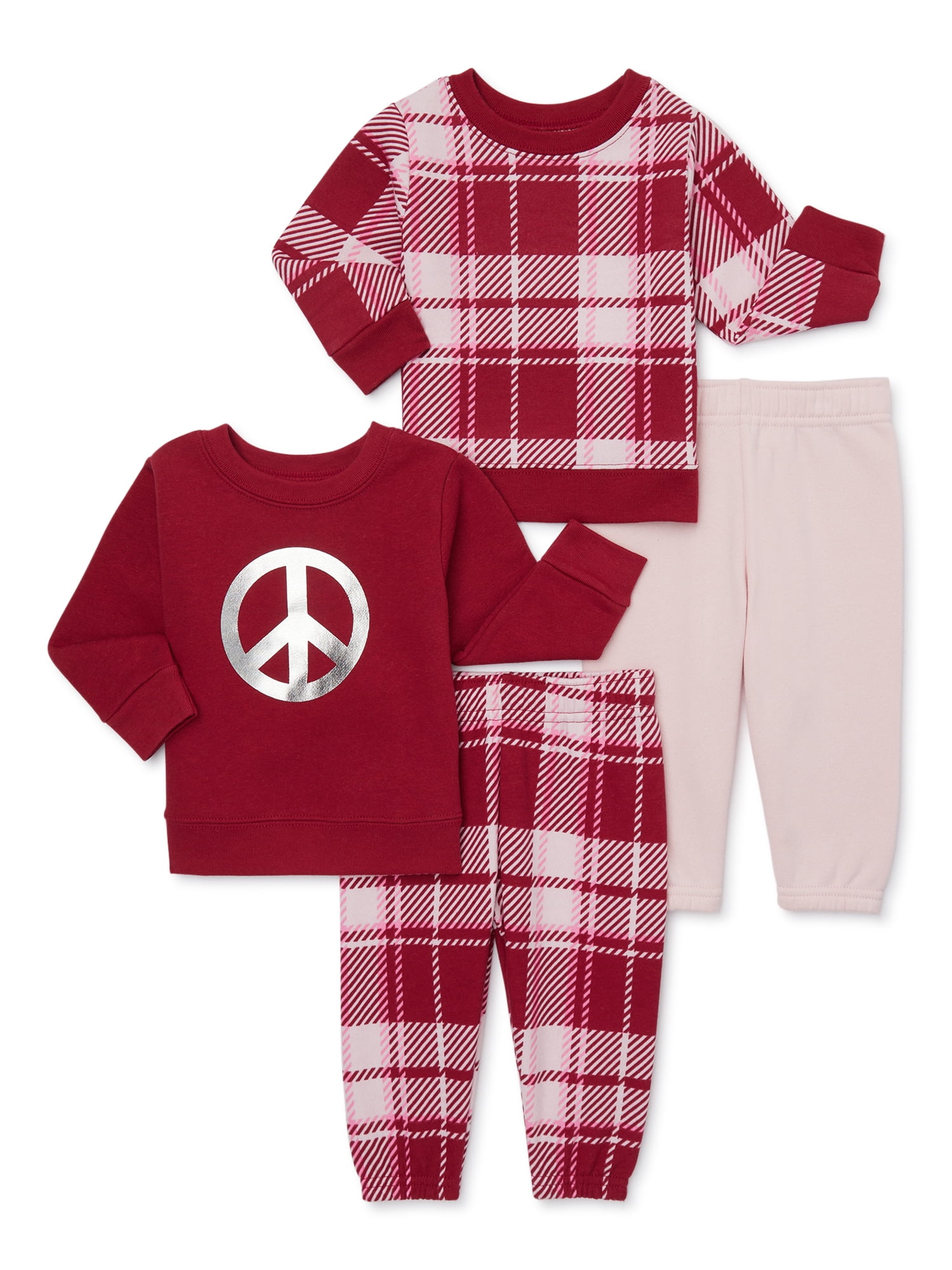 Garanimals Baby Girls’ Fleece Top and Jogger Pants Outfit Set, 4-Piece ...