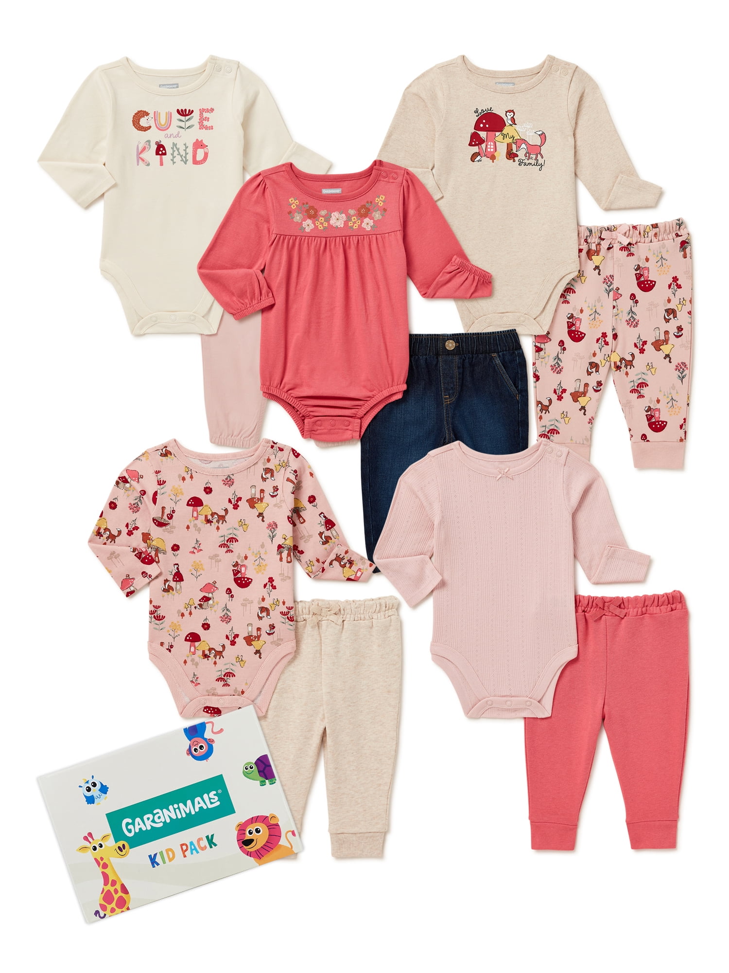 Garanimals Baby Girls Long Sleeve Mix & Match Outfit Bundle Kid-Pack ...