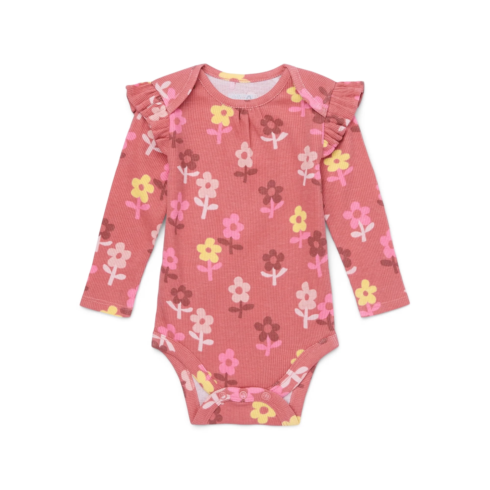 Garanimals Baby Girl Long Sleeve Print Rib Bodysuit, Sizes 0-24 Months ...