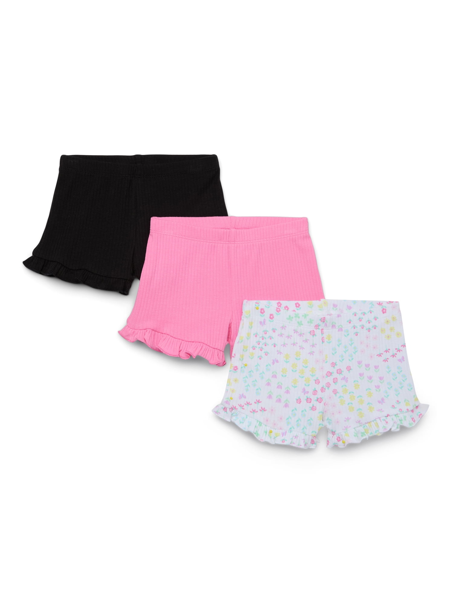 Garanimals Baby Girls Ribbed Shorts with Ruffle-Trim, 3-Pack, Sizes 0 ...