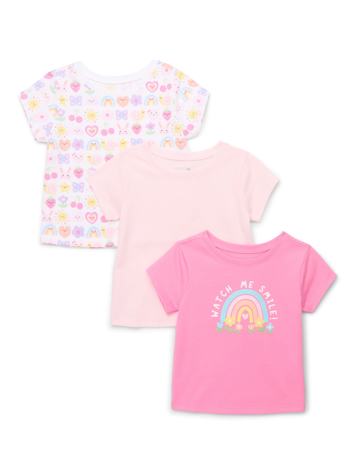 Garanimals Baby Girl Short Sleeve Jersey Graphic Tees Multipack, 3-Pack ...