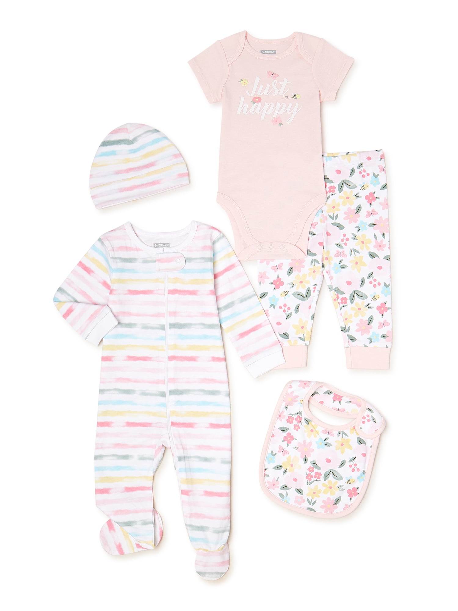 Garanimals Newborn Baby Girl Clothes Bundle, 5-Piece Layette Set ...