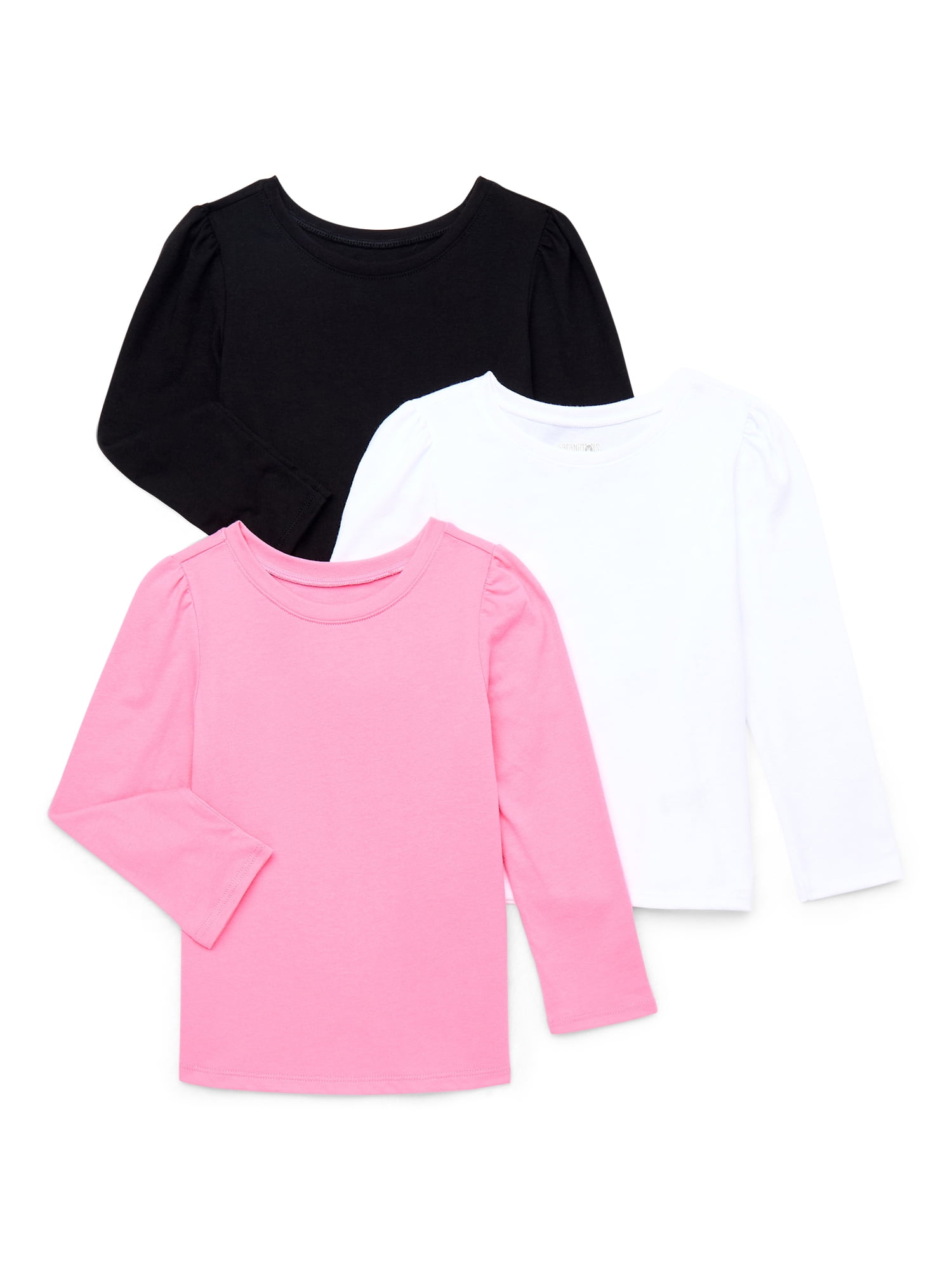 Garanimals Toddler Girls Puff Long Sleeve Solid Tees, 3-Pack, Sizes 18M ...