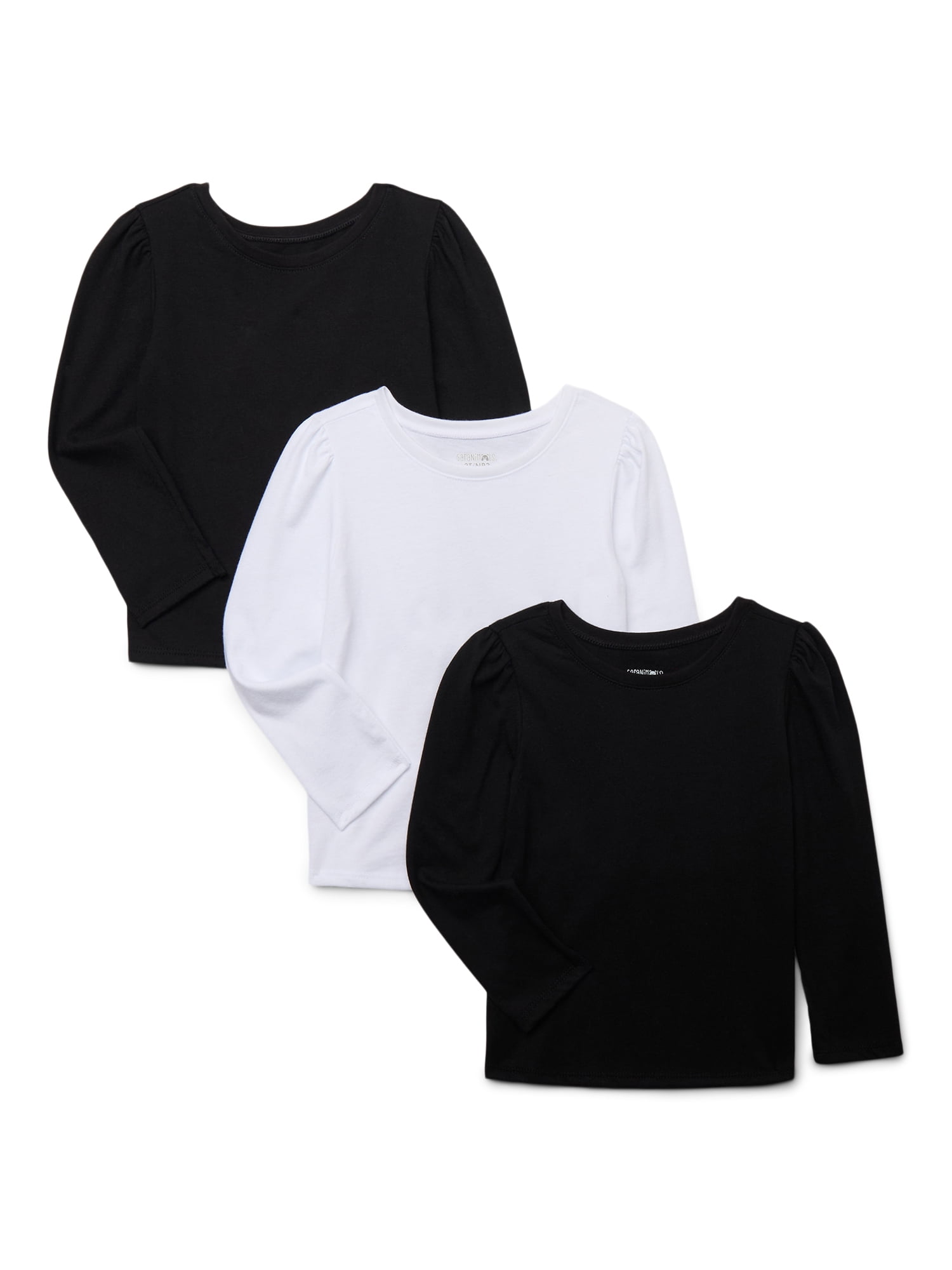 Garanimals Toddler Girls Puff Long Sleeve Solid Tees, 3-Pack, Sizes 18M ...