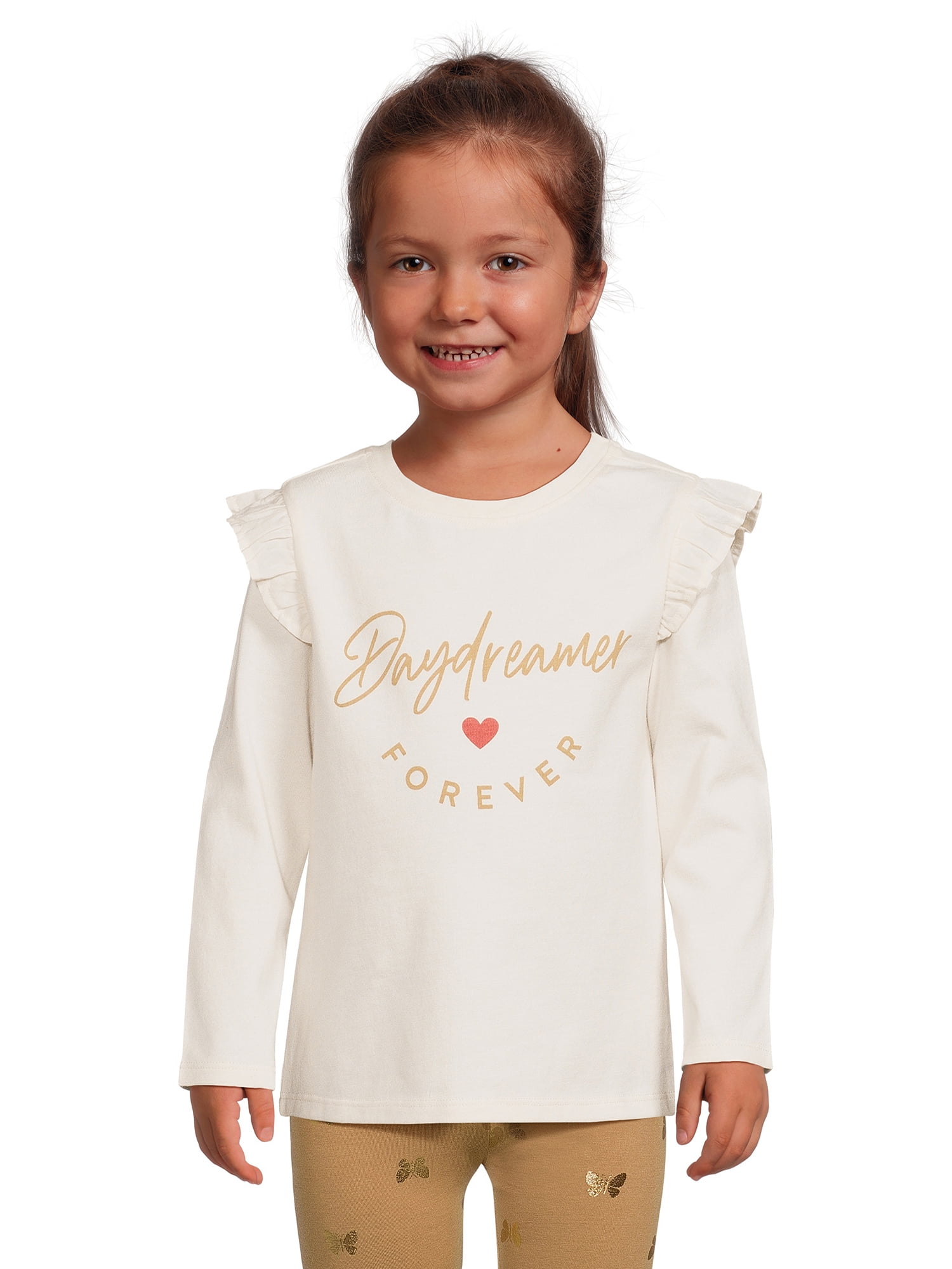 Garanimals Toddler Girl Ruffled Long Sleeve Graphic T-Shirt, Sizes 18M ...