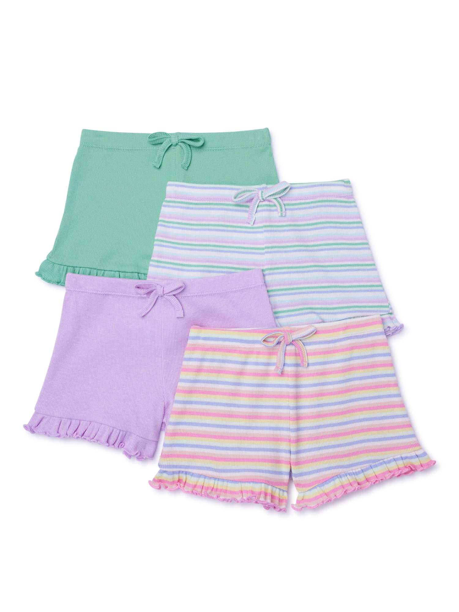 Garanimals Toddler Girl Tie Front Ruffle Shorts Multipack, 4-Pack ...