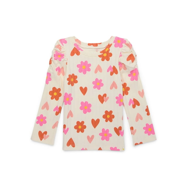 Garanimals Toddler Girls Ruched Rib Top with Long Sleeves, Sizes 18M-5T ...