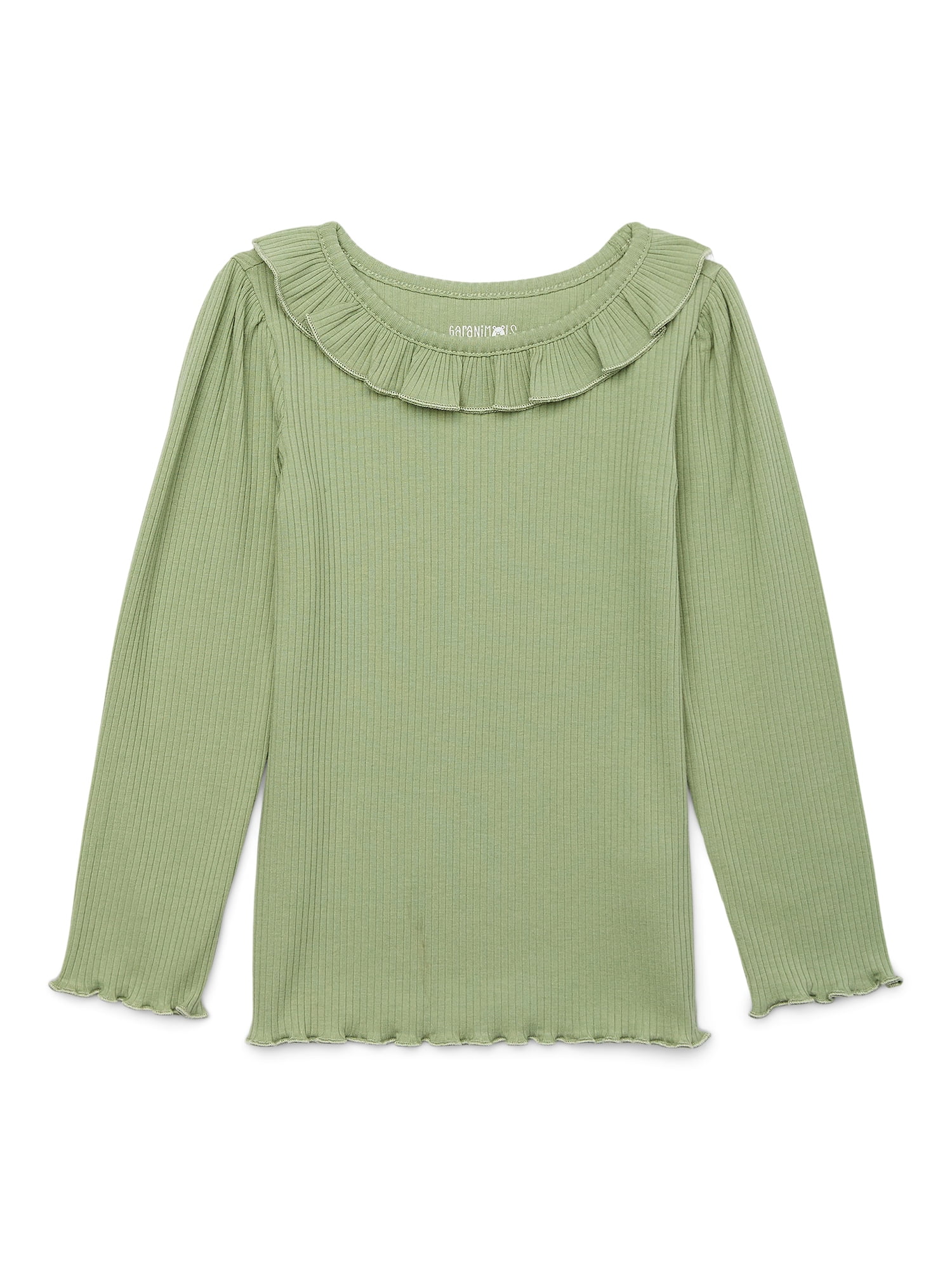 Garanimals Toddler Girl Long Sleeve Rib Ruffle Neck Top, Sizes 18M-5T ...