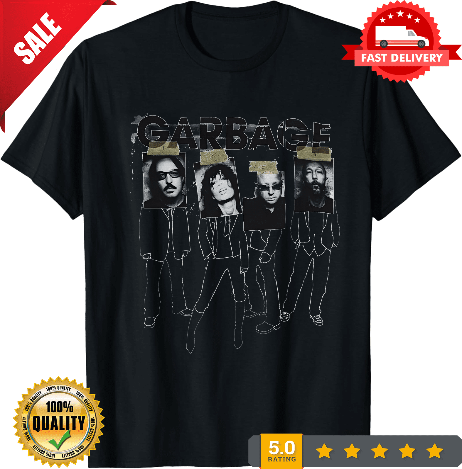 Garbage Band Adult White Rock World Tour T-Shirt Cotton Full Size ...