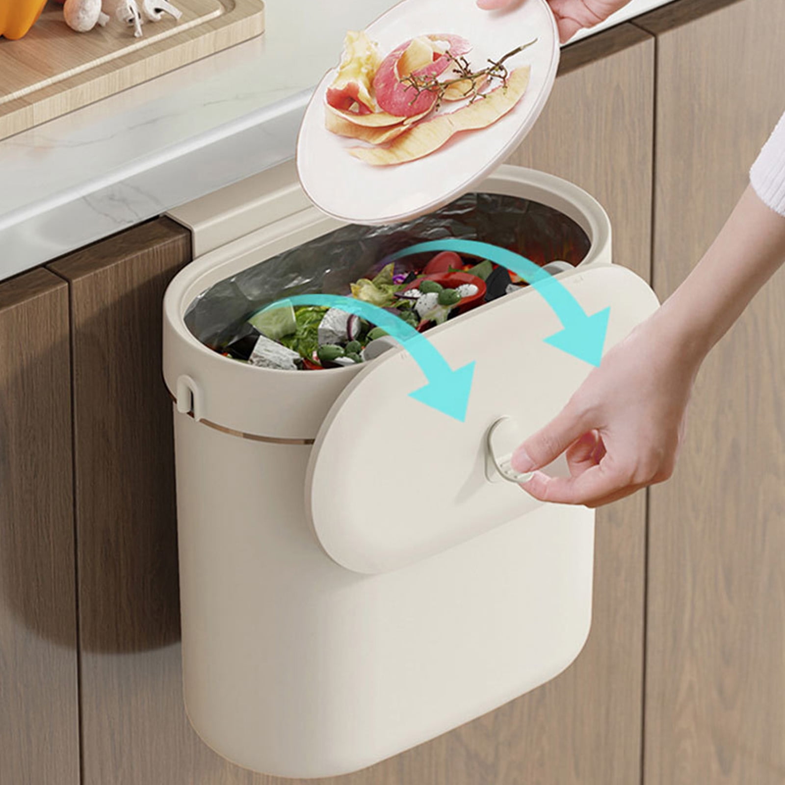 Garbage Bin Kitchen Trashcan Plastic Trash Can with Lid Hanging Trash ...