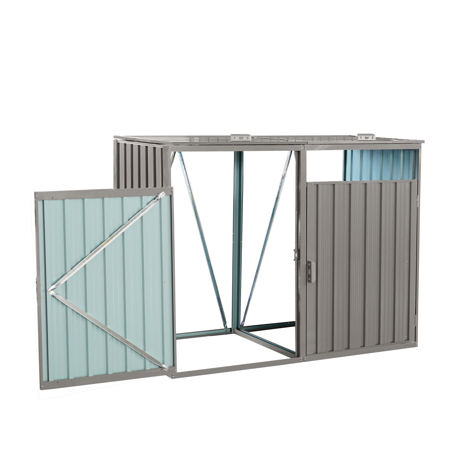 Garbage Bin Shed Stores 2 Trash Cans Metal Outdoor Bin Shed for Garbage ...