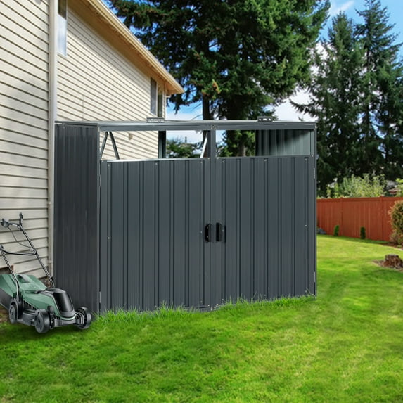 Garbage Bin Shed Stores 2 Trash Cans Metal Outdoor Bin Shed for Garbage ...