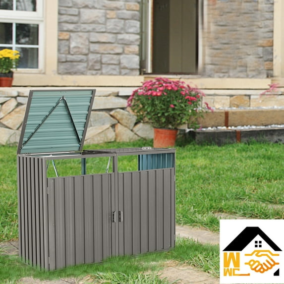 Garbage Bin Shed Stores 2 Trash Cans Outdoor Bin Shed for Garbage ...