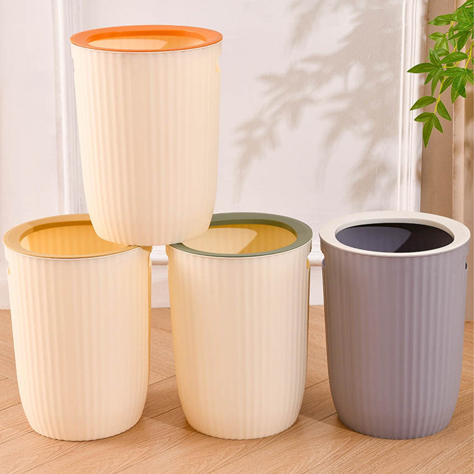 Garbage Can,Plastic Striped Wastebasket,Home Bathroom Use,Seamless ...