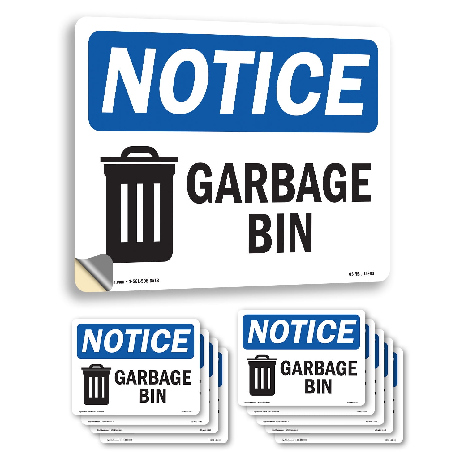 Garbage Can With Symbol OSHA Notice Vinyl Decal Label 18 Inch x 12 Inch ...
