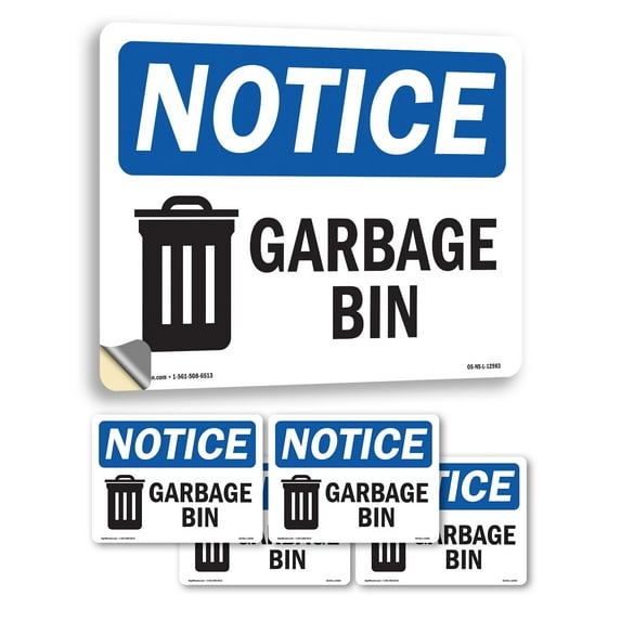 Garbage Can With Symbol OSHA Notice Vinyl Decal Label 18 Inch x 12 Inch ...