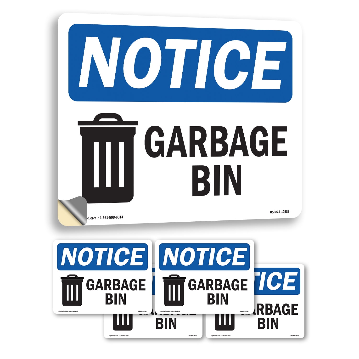 Garbage Can With Symbol OSHA Notice Vinyl Decal Label 24 Inch x 18 Inch ...