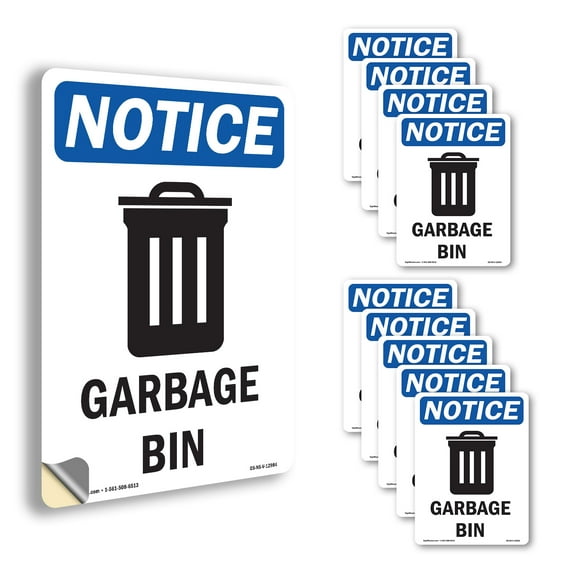 Garbage Can With Symbol OSHA Notice Vinyl Decal Label 5 Inch x 3.5 Inch ...