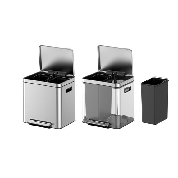 Garbage Cans, Stainless Steel Double Trash Can with Recycling Bin, Soft ...