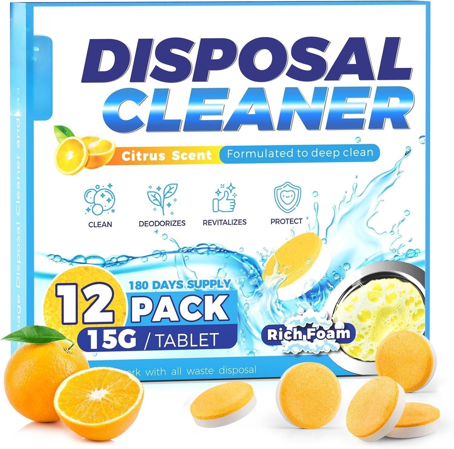 Garbage Disposal Cleaner Deodorizer - 12 Pack, Foaming Citrus Sink ...