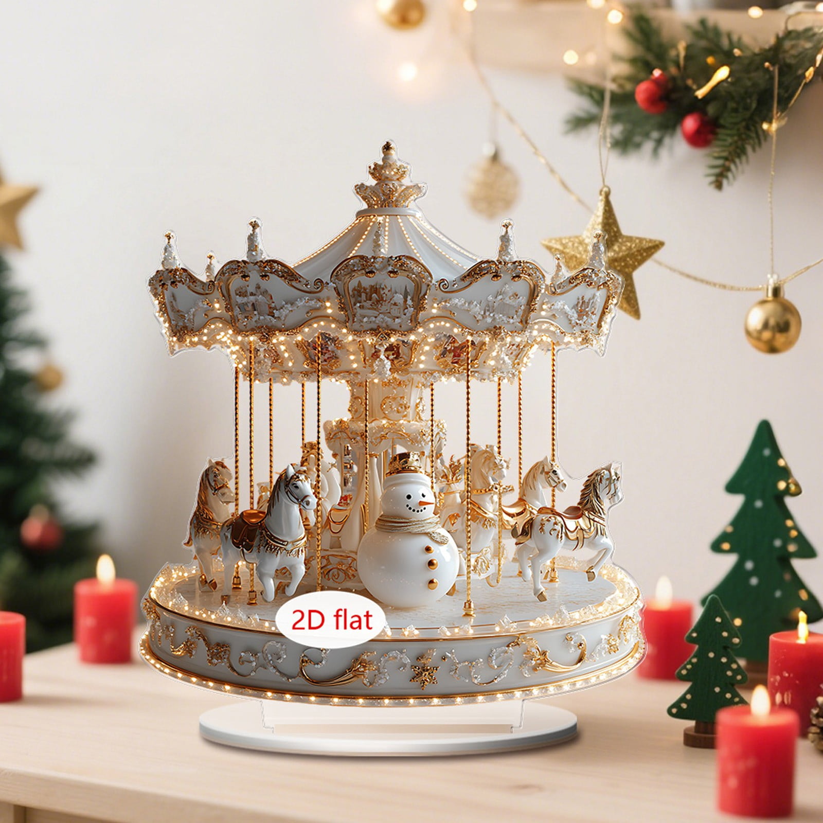 2D Flat Christmas Tree Santa Claus Snowman Ornament - Gold Series ...