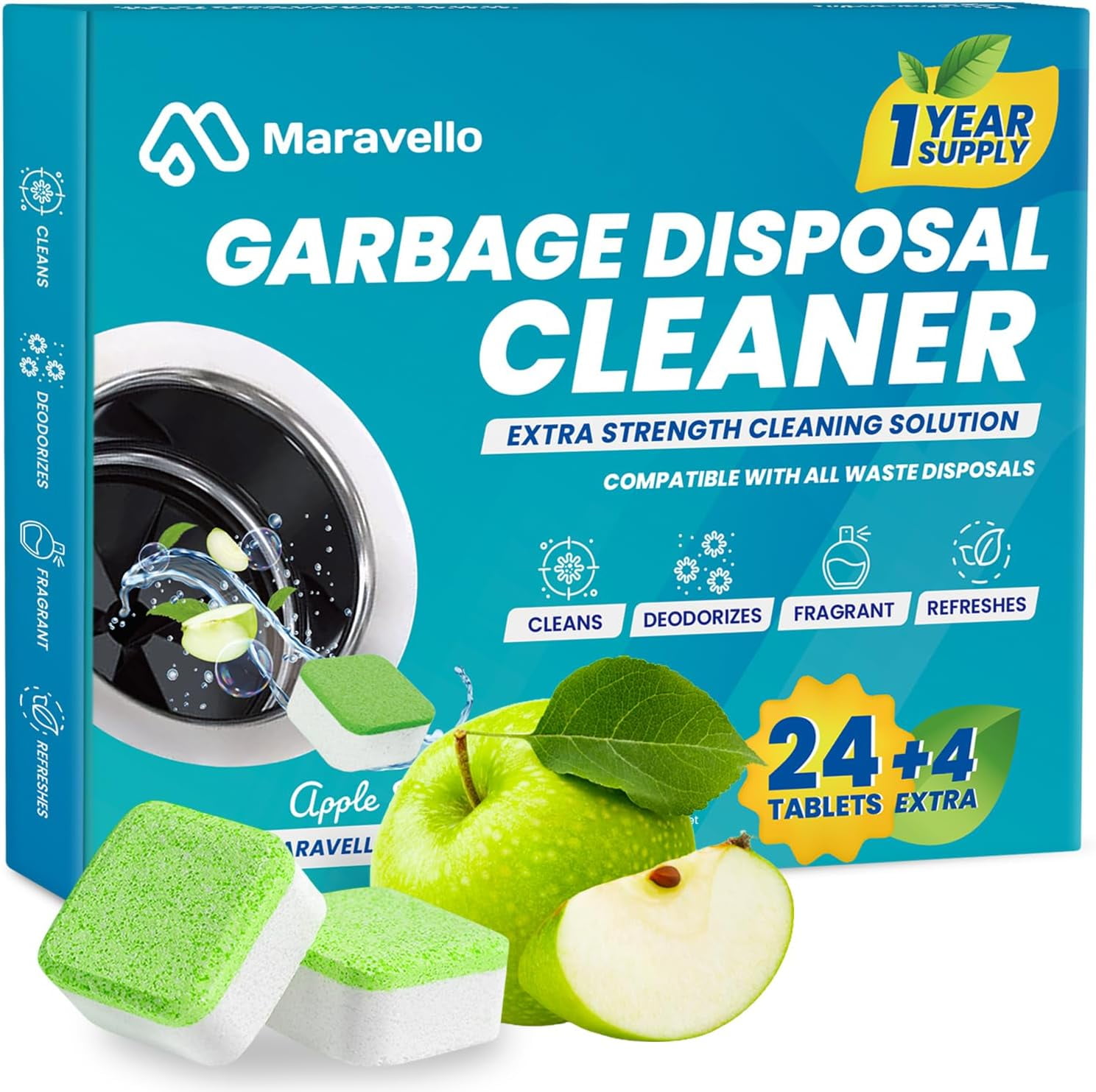 Garbage Disposal Cleaner and Deodorizer 28 Tablets Sink Foaming Garbage ...