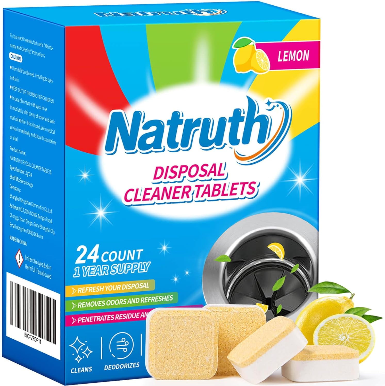 Garbage Disposal Cleaner Deodorizer Tablets 24 Pack - Lemon Fresh ...