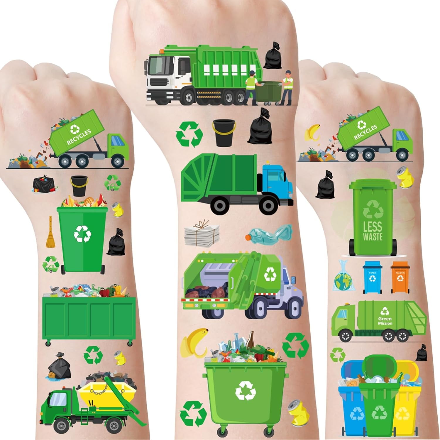 Garbage Trash Truck Temporary Tattoos - 8 Sheets 328 Pcs Trash Truck ...