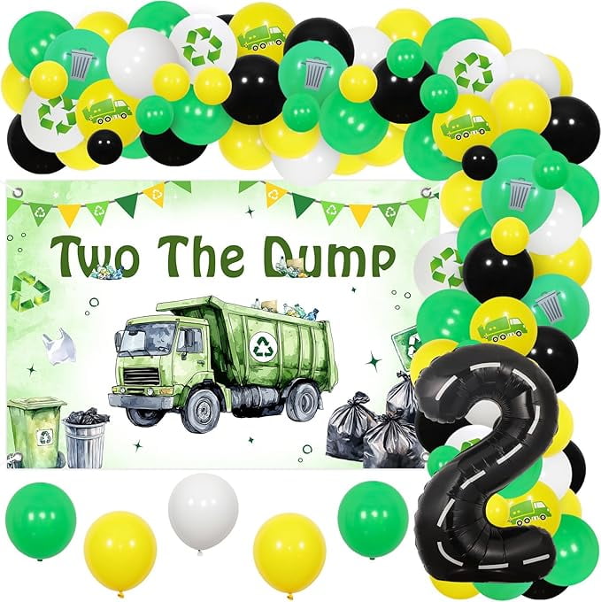 Garbage Truck 2nd Birthday Decorations, Two The Dump Backdrop, Trash ...