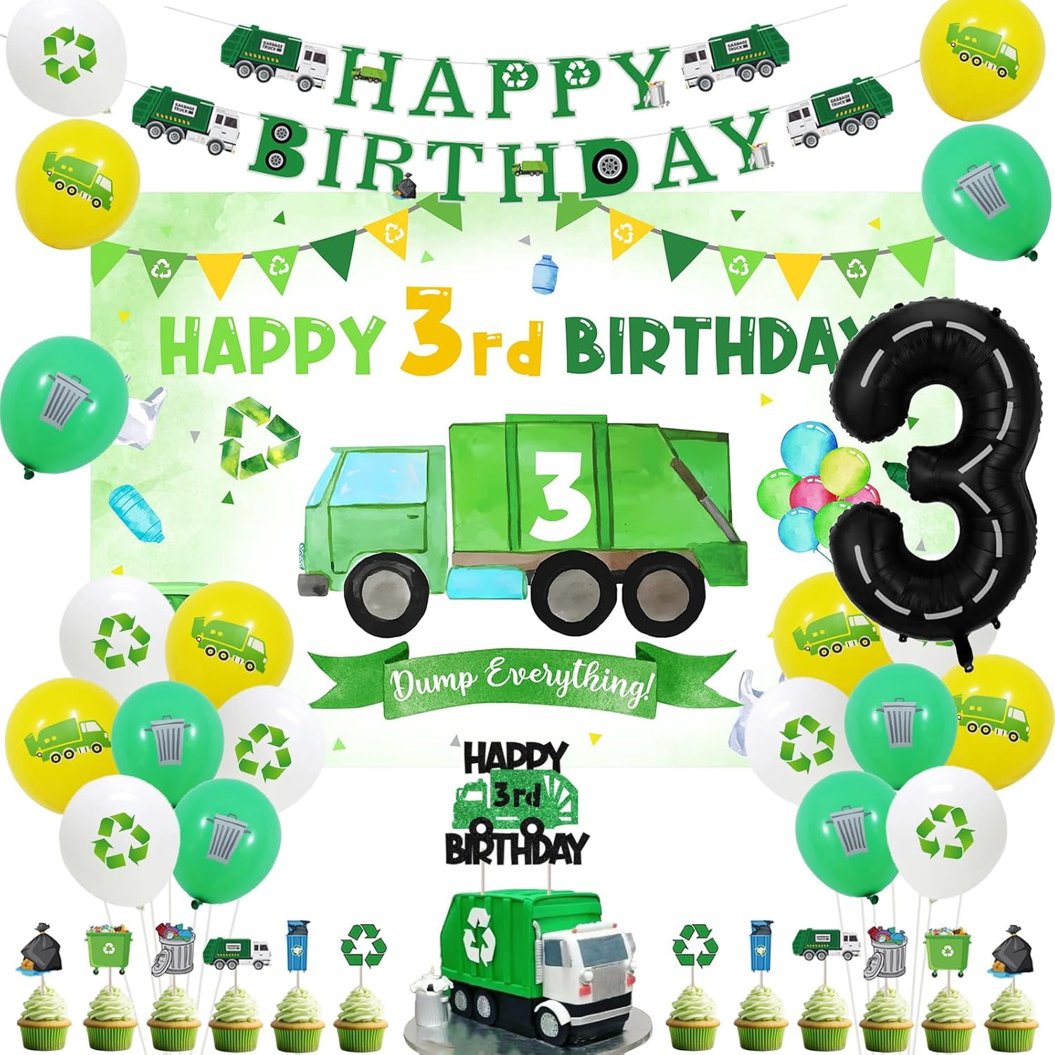Garbage Truck 3rd Birthday Decoration for Boys Trash Truck 3rd Bday ...