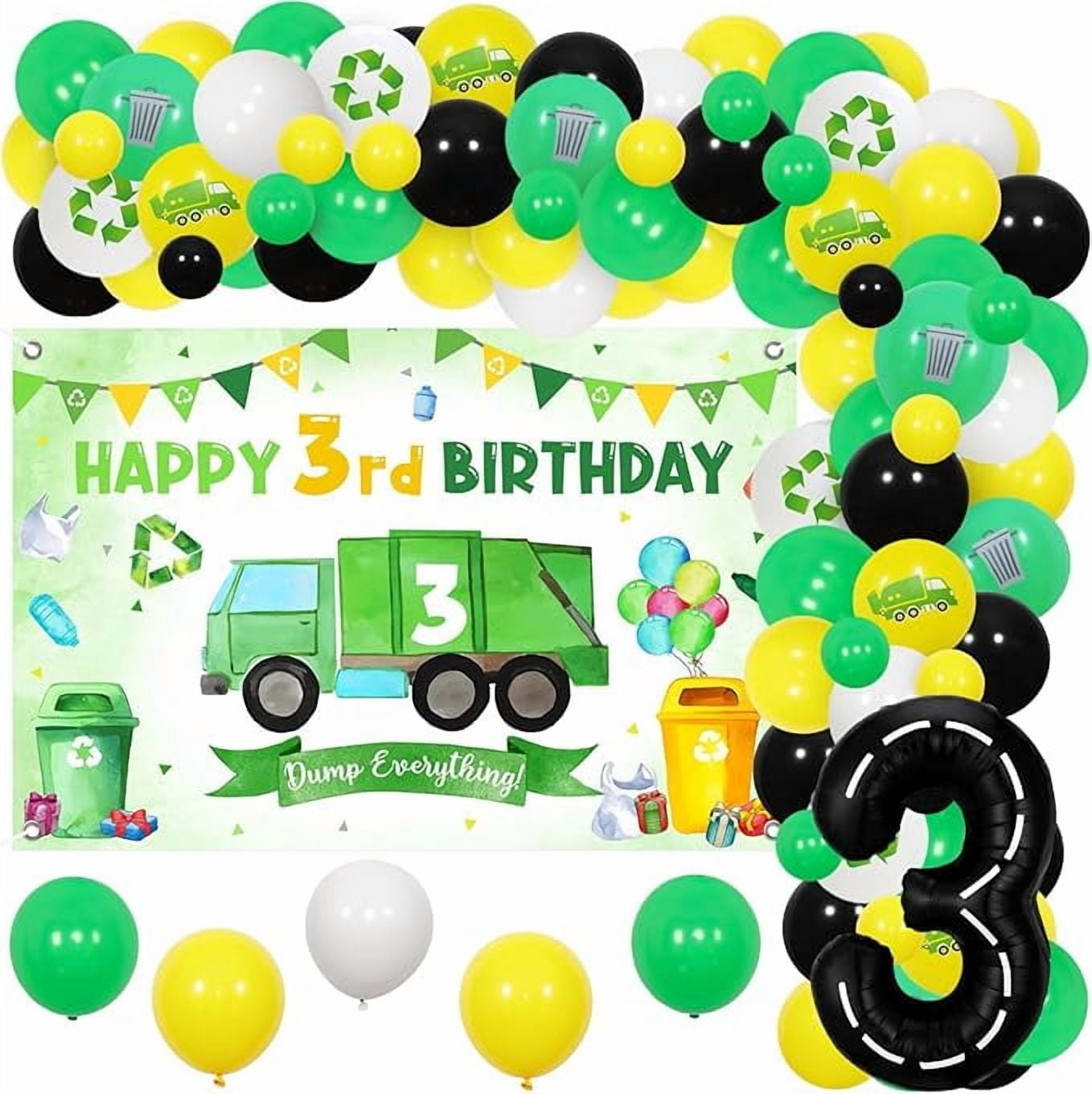 Garbage Truck 3rd Birthday Decorations, Happy 3rd Birthday Backdrop ...