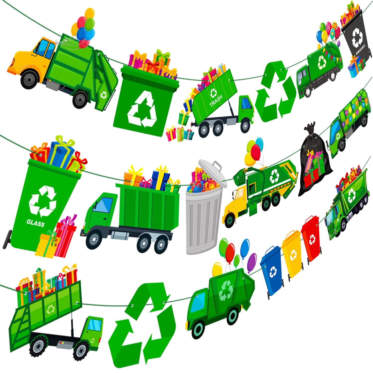Garbage Truck Banners FEV6 2Pcs Trash Truck Party Decorations Garbage ...