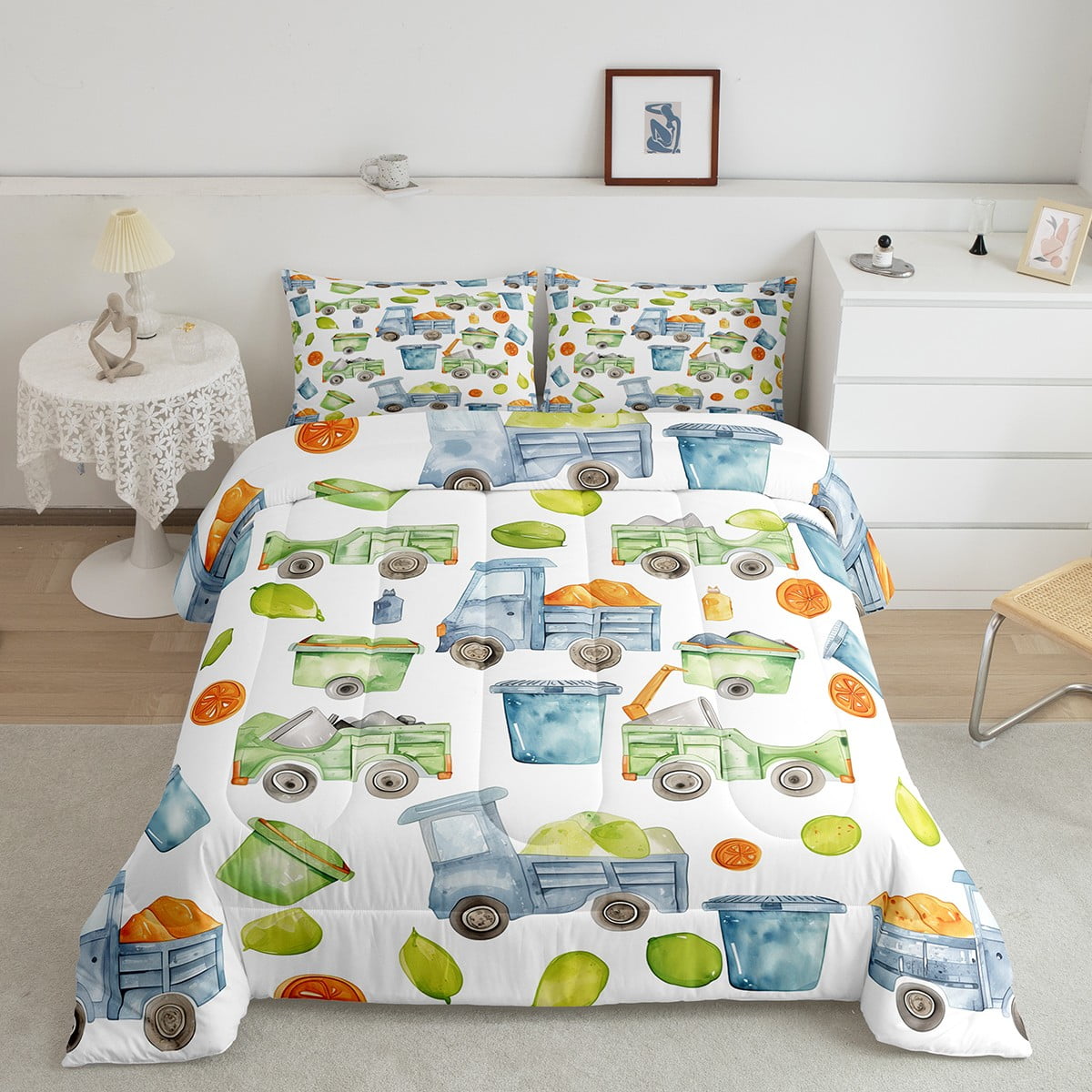 Garbage Truck Bedding Trash Truck Comforter Set Green Garbage Cool ...