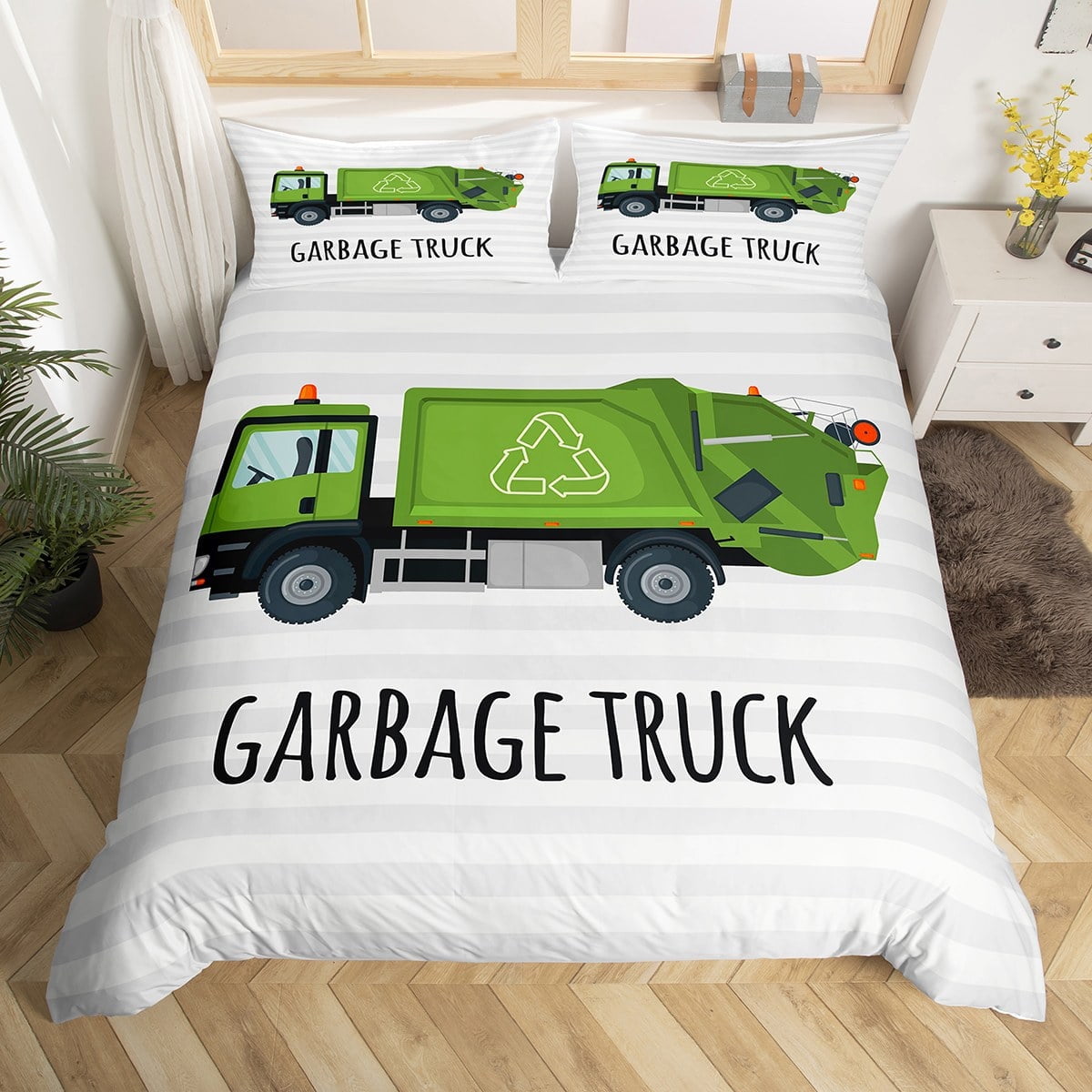 Garbage Truck Comforter Cover Green Vehicle Truck Bedding Set Teens ...