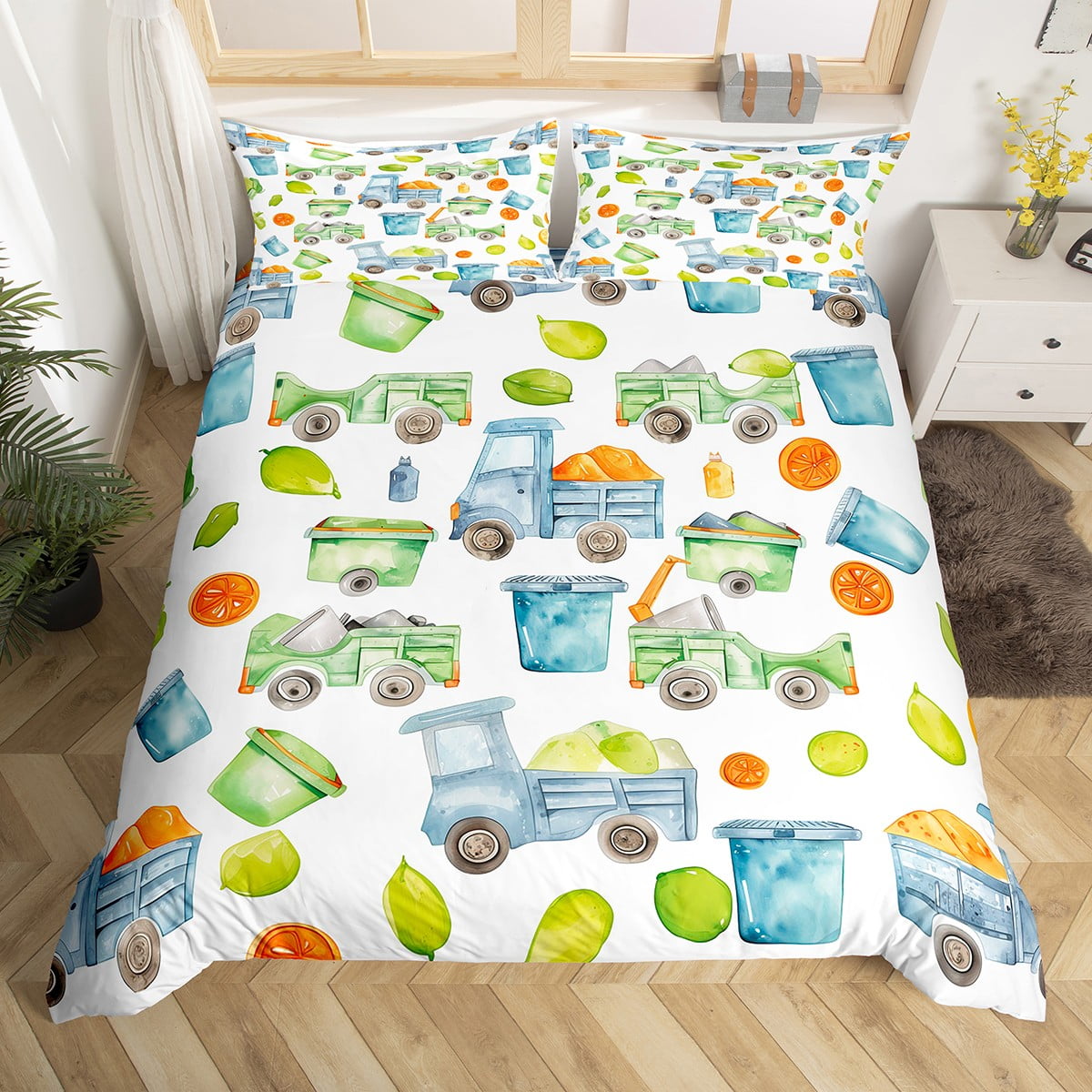 Garbage Truck Duvet Cover Trash Truck Comforter Cover Green Garbage ...
