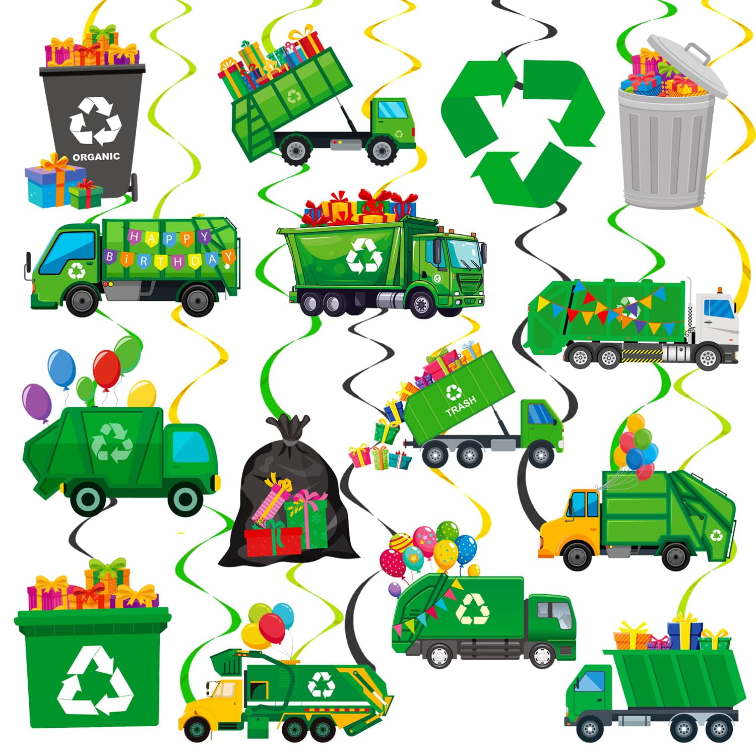 Garbage Truck Hanging CORNET Swirls Garbage Truck Birthday Party 20Pcs ...