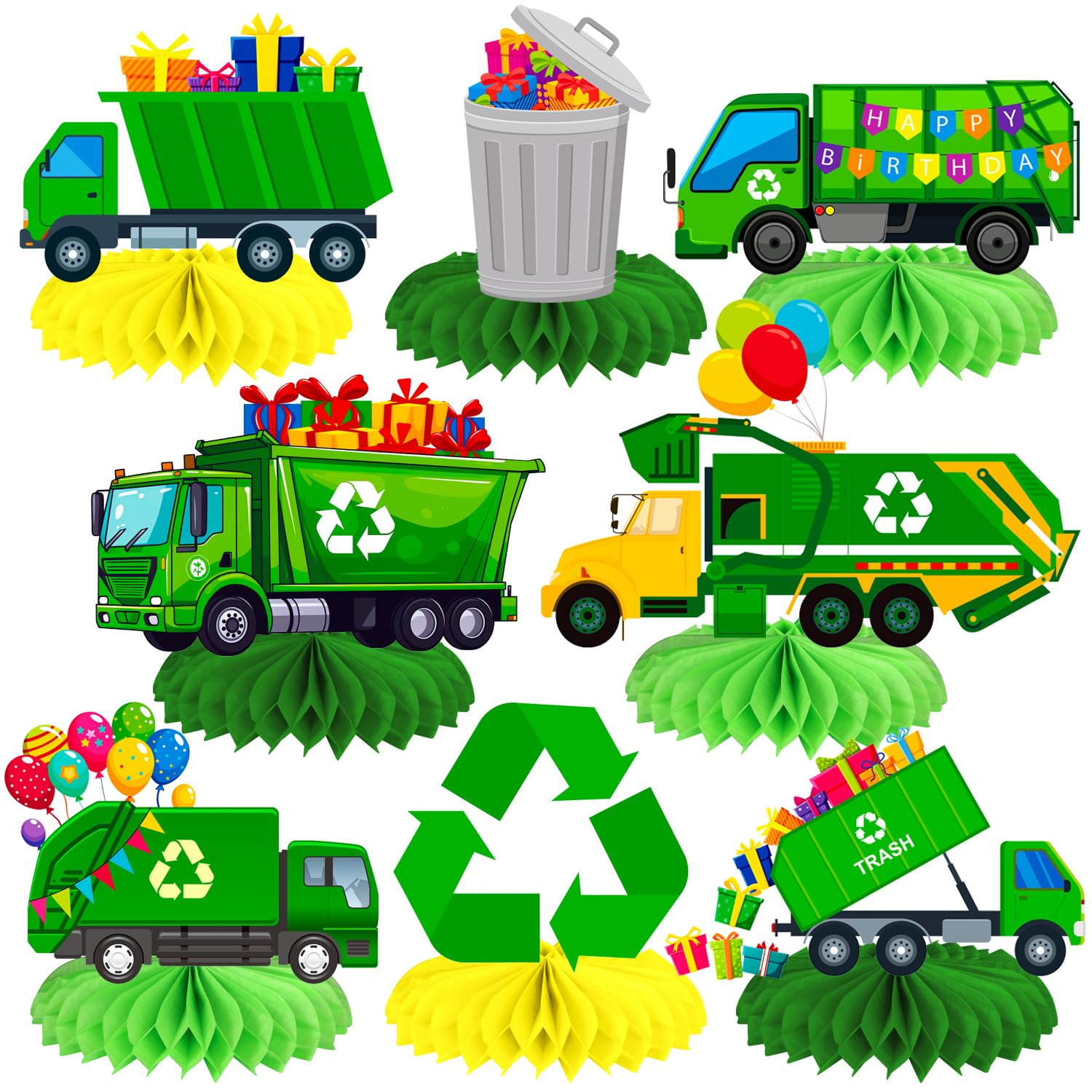 Garbage Truck Honeycomb PresNok Centerpieces 12Pcs Garbage Truck ...