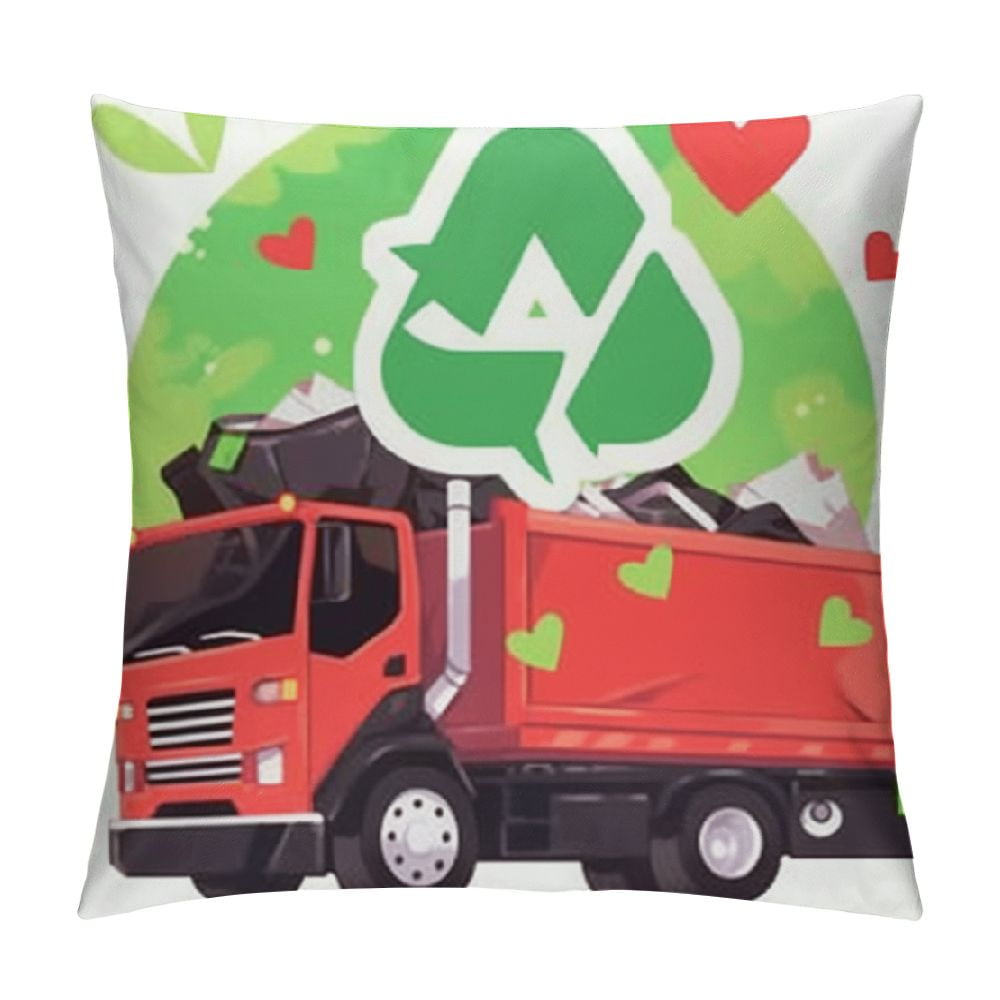 Garbage Truck Pillow Cover Recycling Truck Reversible Print Decorative ...