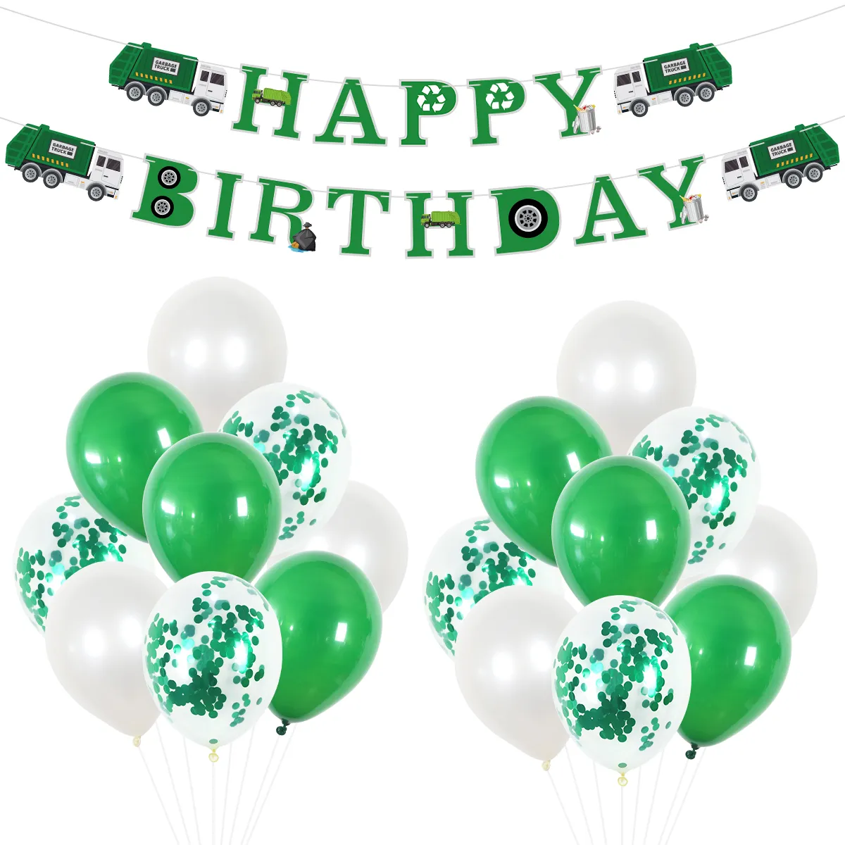 Garbage Truck Theme Party Decoration Green Pearl White Latex Confetti ...